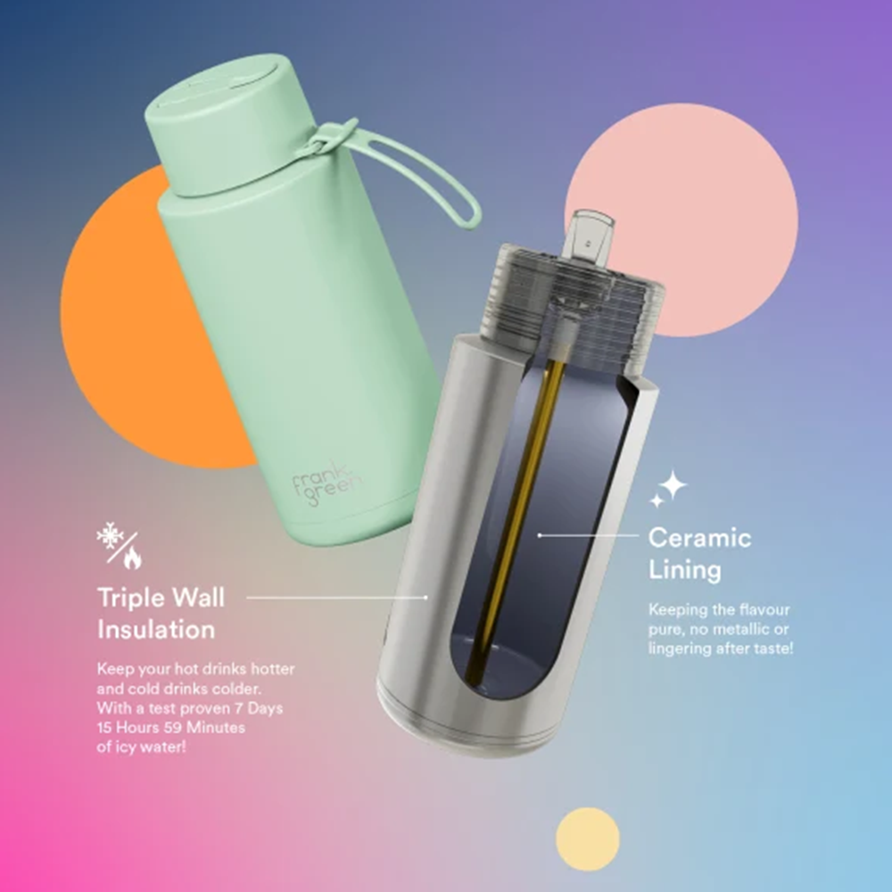 Frank Green Ceramic Reusable Bottle Flip Straw Lid 34oz Mint Gelato ...