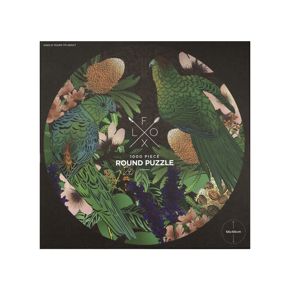 Flox 1000 Piece Round Puzzle Kākāriki and Mānuka – Iko Iko