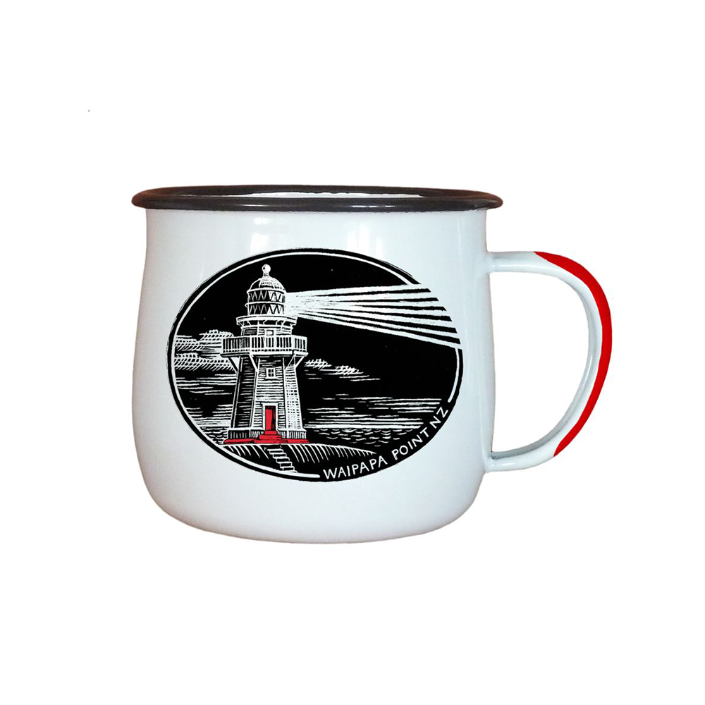 Wolfkamp and Stone Enamel Mug waipapa point Lighthouse – Iko Iko
